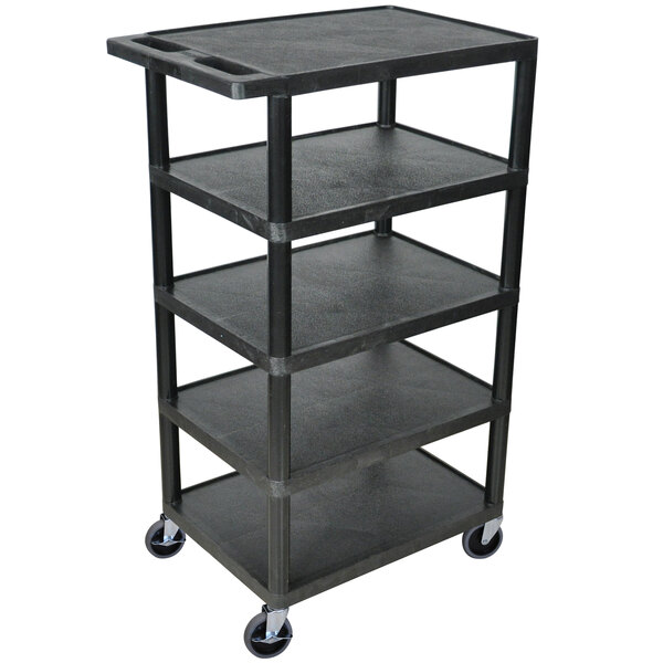 Luxor BC50-B Black 5 Flat Shelf Structural Foam Plastic Utility Cart ...