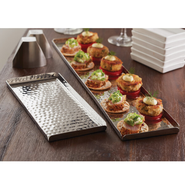 American Metalcraft HMST10 10" x 4 1/2" Hammered Stainless Steel Tray