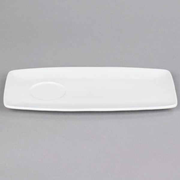 Tuxton GLP-550 TuxTrendz Linx 13" x 7" Bright White Rectangular China Tray with Tapered Ends ...