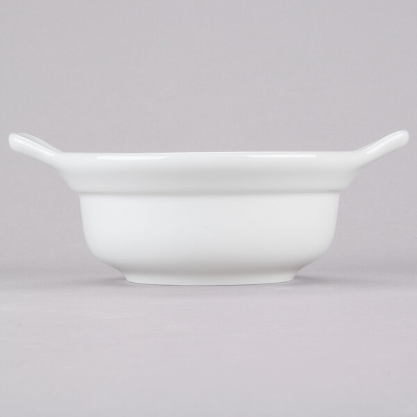 Tuxton GLP-300 TuxTrendz Linx 8 oz. Bright White China Casserole with 2 Lug Handles - 12/Case