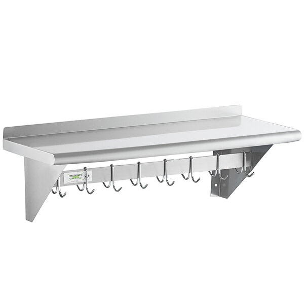Regency 15" x 36" Stainless Steel Wall Mounted Pot Rack with Shelf and ...