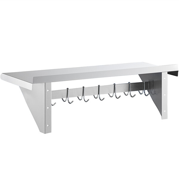 Regency 15" x 36" Stainless Steel Wall Mounted Pot Rack with Shelf and ...