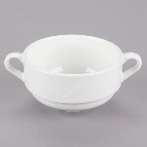 Tuxton ASU-044 San Marino AlumaTux Pearl White (European White) 10.5 oz. China Stackable Soup ...