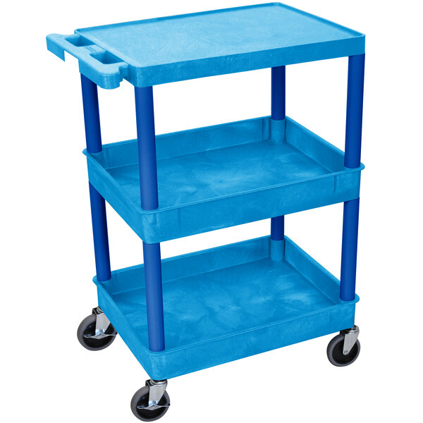 Luxor BUSTC211BU Blue Three Shelf Utility Cart