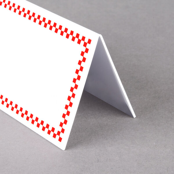 Rectangular Write-On Deli Tent Sign with Red Checkered Border - 25/Pack