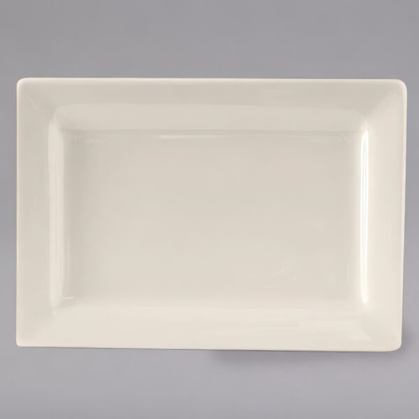 Tuxton BEH-0803 8" x 5 1/2" Eggshell Rectangular China Plate - 12/Case