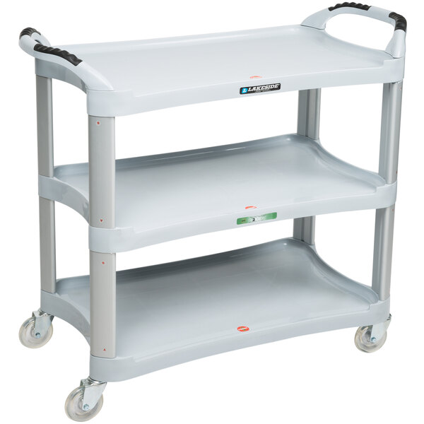 Lakeside 2510 Light Gray Plastic Three Shelf Utility Cart - 42" x 20" x ...
