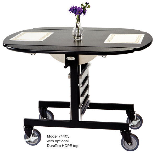 Geneva 74410SPB Mobile Rectangular Top Tri-Fold Room Service Table with ...