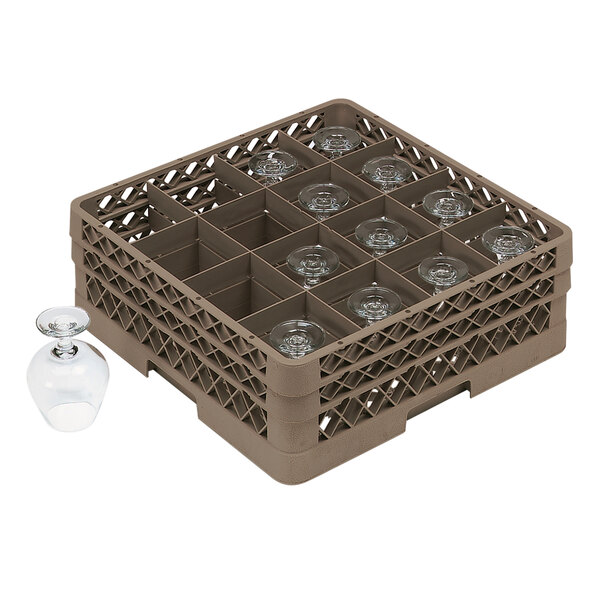 Vollrath TR13D Traex® Full-Size Beige 16-Compartment 2 1/16" Glass Rack