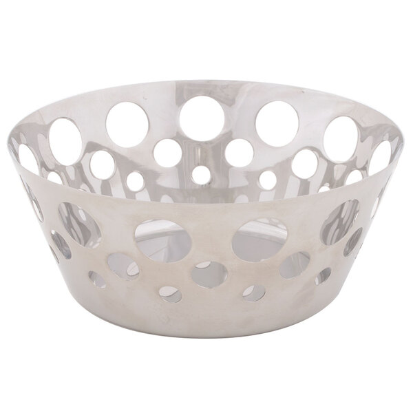 Tablecraft 7177 Stainless Steel 7 5/8" Round Serving Basket with Circle ...