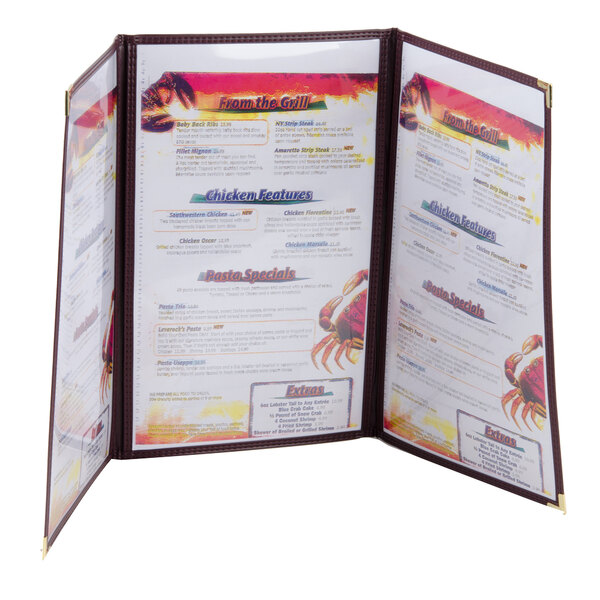 Menu Solutions SE330D-BURG 8 1/2" x 14" Burgundy Triple Panel Folding ...