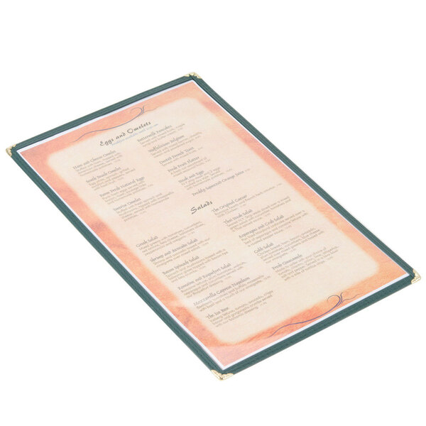 Menu Solutions SE300D-GREEN 8 1/2" x 14" Green Single Panel Menu Jacket ...