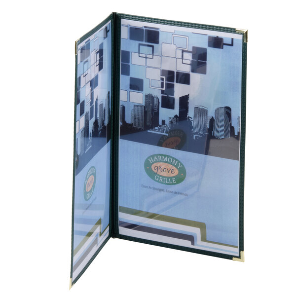 Menu Solutions SE310D-GREEN 8 1/2" x 14" Green Double Panel Menu Jacket ...