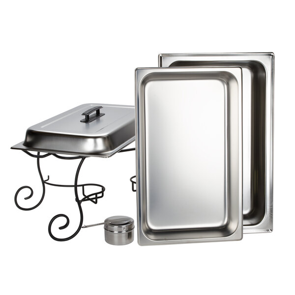 Choice 8 Qt. Full Size Chafer Set with Black Wrought Iron Stand and ...