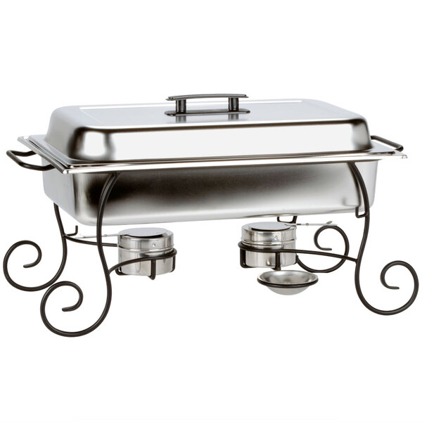 Choice 8 Qt. Full Size Chafer Set with Black Wrought Iron Stand and ...