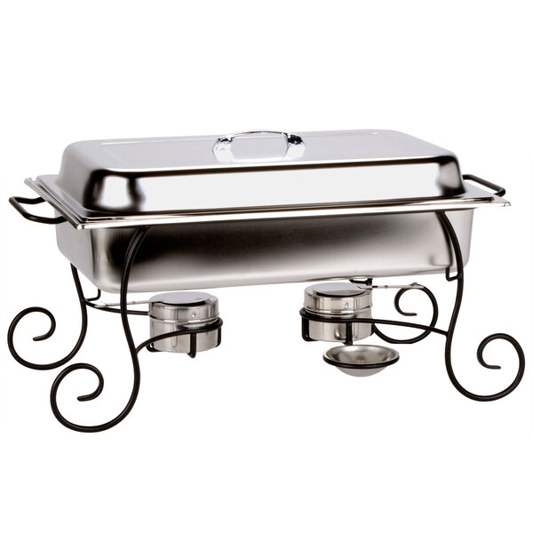 Choice 8 Qt. Full Size Chafer Set with Black Wrought Iron Stand and ...