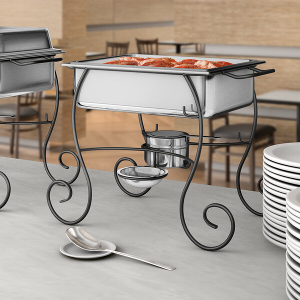 Choice 4 Qt. Half Size Chafer with Black Wrought Iron Stand and Classic ...