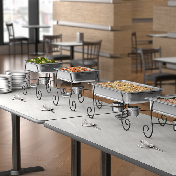 Choice 4 Qt. Half Size Chafer with Black Wrought Iron Stand and Black ...