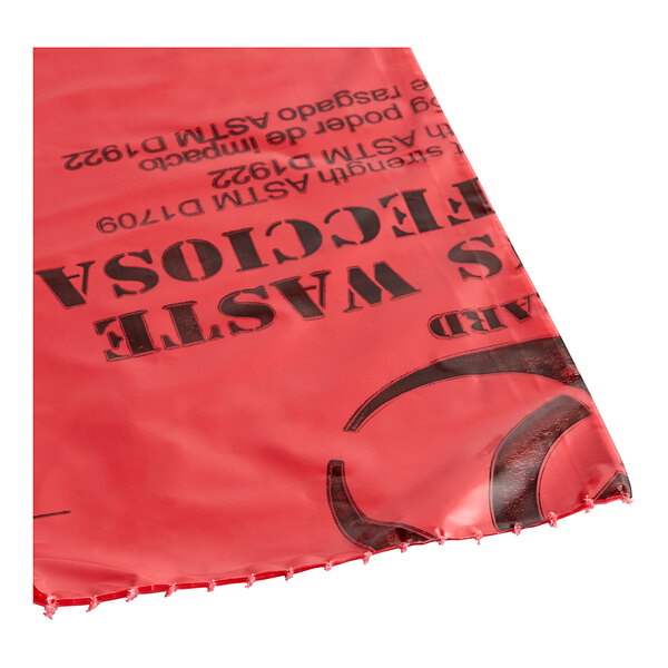 10 Gallon 1.2 Mil 24" x 24" Low Density Red Isolation Infectious Waste ...