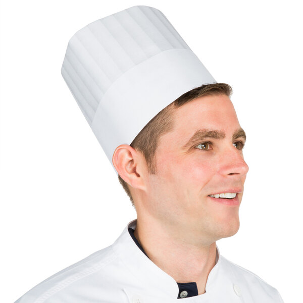 Chef Revival 7" Pinstripe Chef Hat with Adhesive Closure - 50/Pack