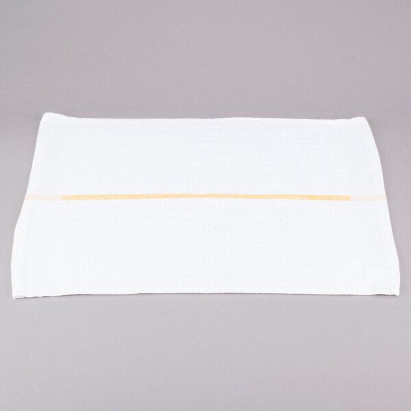 Chef Revival 16" x 19" Gold Stripe 28 oz. 100% Cotton Bar Towel - 12/Pack