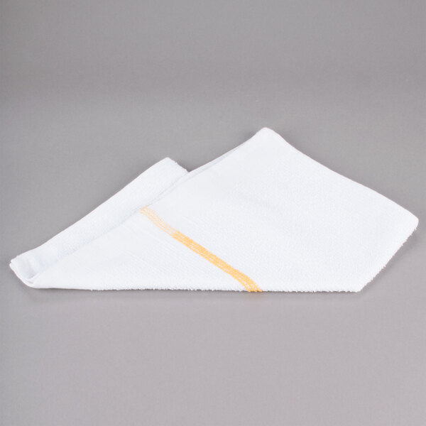 Chef Revival 16" x 19" Gold Stripe 28 oz. 100% Cotton Bar Towel - 12/Pack