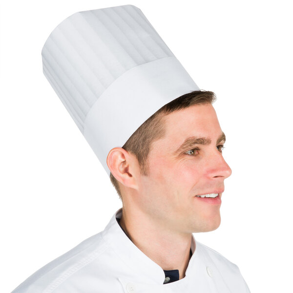 Chef Revival 8 1/2" Pinstripe Chef Hat with Adhesive Closure - 50/Pack