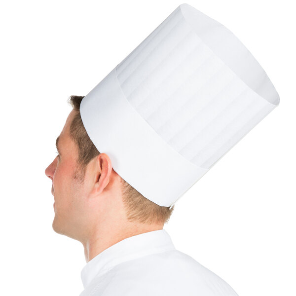 Chef Revival 8 1/2" Pinstripe Chef Hat with Adhesive Closure - 50/Pack