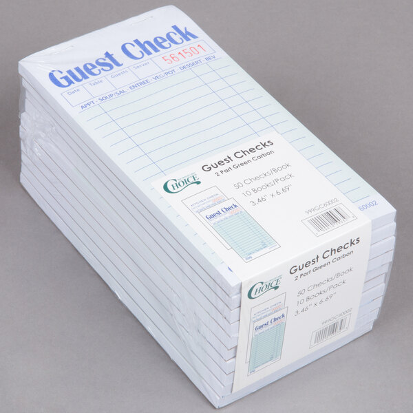Choice 2 Part Green and White Carbon Guest Check - 10/Pack