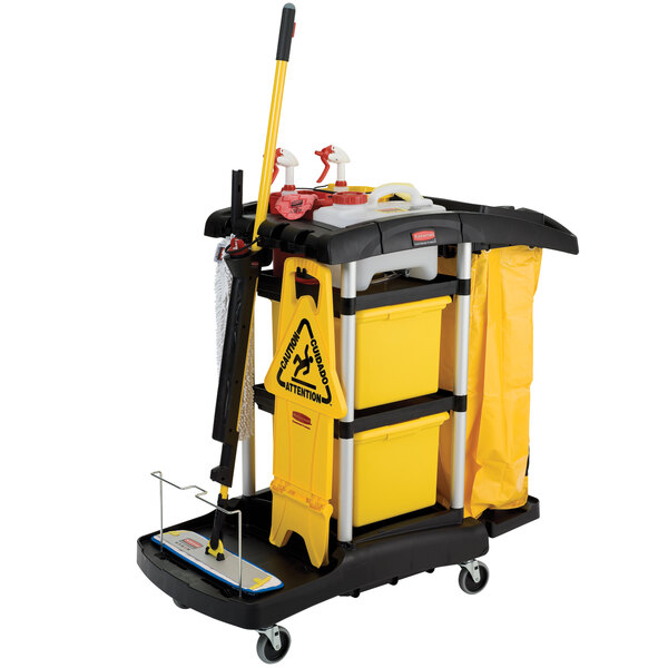 Rubbermaid FG9T7400BLA HYGEN Microfiber High Capacity Janitor Cart with ...