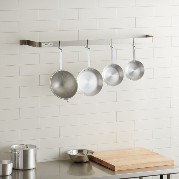 Regency 48" Stainless Steel Wall Mounted Single Line Pot Rack with 4 ...