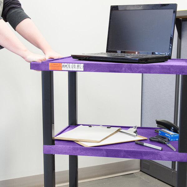 Luxor WT34PS Tuffy Purple Three Shelf Utility Cart - 24" x 18" x 34"