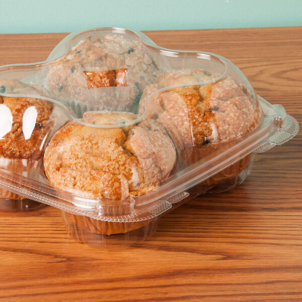 InnoPak 4 Compartment Clear Hinged Dome Muffin Container - 200/Case