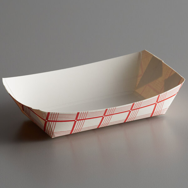 #40 6 oz. Red Plaid Paper Food Tray - 250/Pack