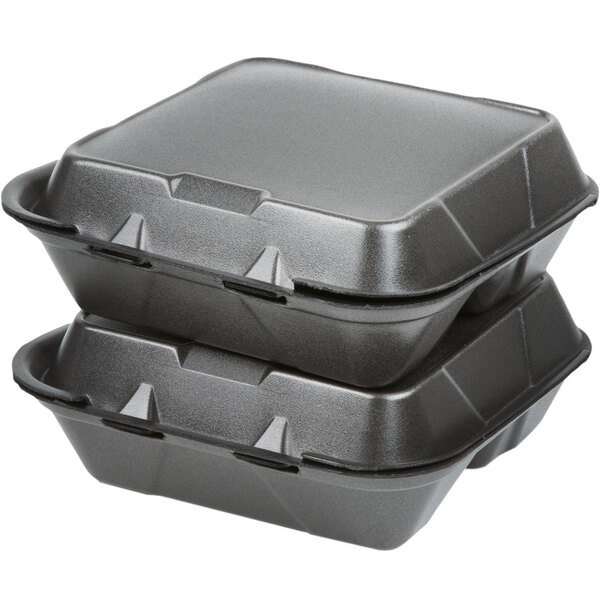 Genpak SN243-BK 8" x 8" x 3" Black 3-Compartment Hinged Lid Foam ...