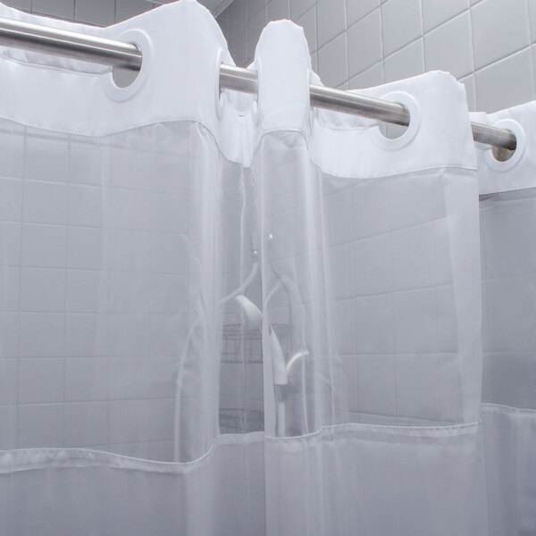 Oxford 100% Polyester 71" x 74" White Ringless Shower Curtain with 12 ...