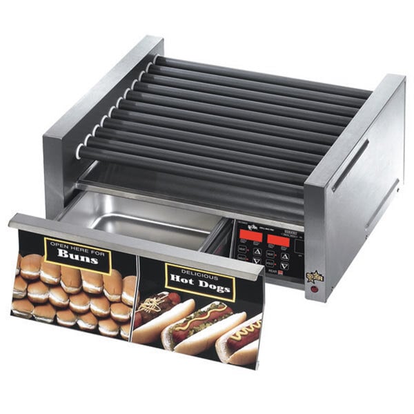 Star Grill Max 30SCBDE 30 Hot Dog Roller Grill with Bun Drawer, Electronic Controls and Duratec ...