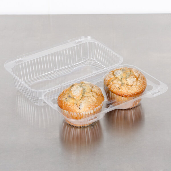 Polar Pak 2126 2 Compartment Hinged Clear Muffin Takeout Container ...