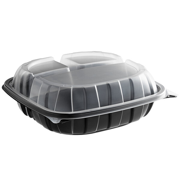 9" x 9" x 3" Microwaveable 3-Compartment (22 / 9 / 9 oz.) Plastic ...