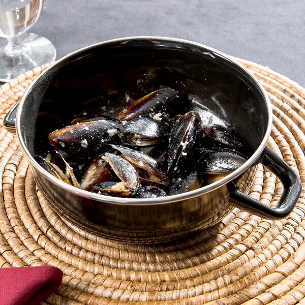 Matfer Bourgeat 070973 2.5 Qt. Black Enameled Steel Mussel Pot with Lid