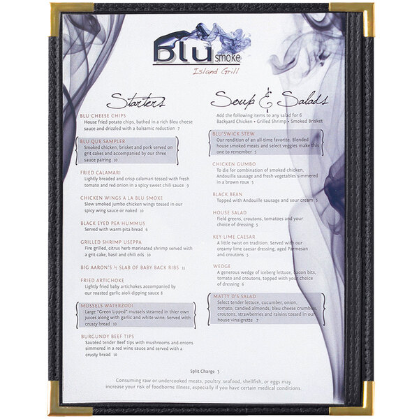 Menu Solutions RS33C BK GLD Royal 8 1/2" x 11" Single Panel / Two View ...