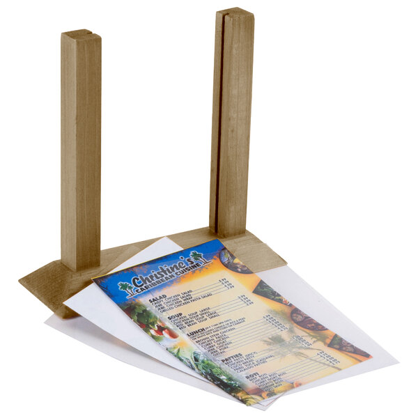 Menu Solutions WPF4S-A 4" x 6" Antiqued Wood Table Tent - 2/Pack