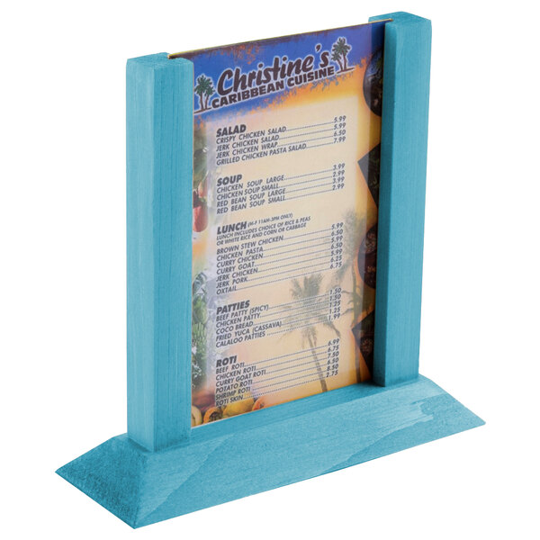 Menu Solutions WPF4S-B 5" x 7" Sky Blue Wood Table Tent - 2/Pack