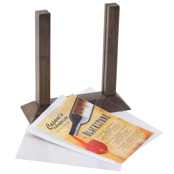 Menu Solutions WPF4S-B 5" x 7" Walnut Wood Table Tent - 2/Pack