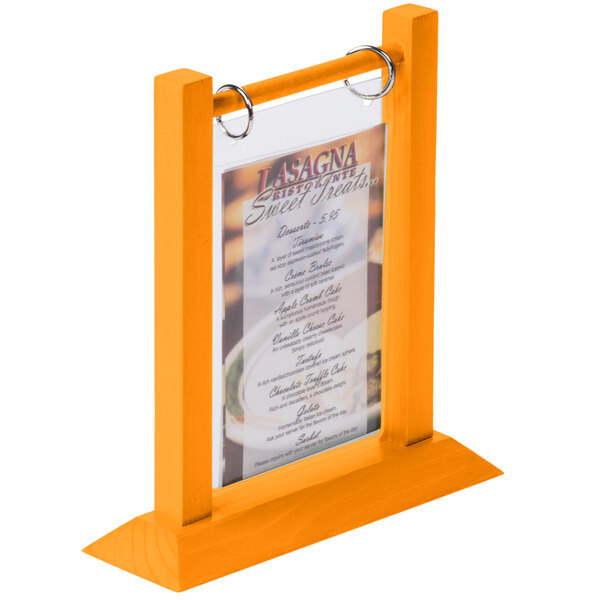 Menu Solutions WFT4S-A 4" x 6" Mandarin Wood Flip Top Table Tent - 2/Pack