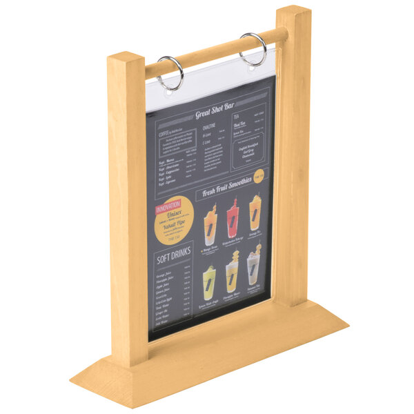 Menu Solutions WFT4S-B 5" x 7" Natural Wood Flip Top Table Tent - 2/Pack