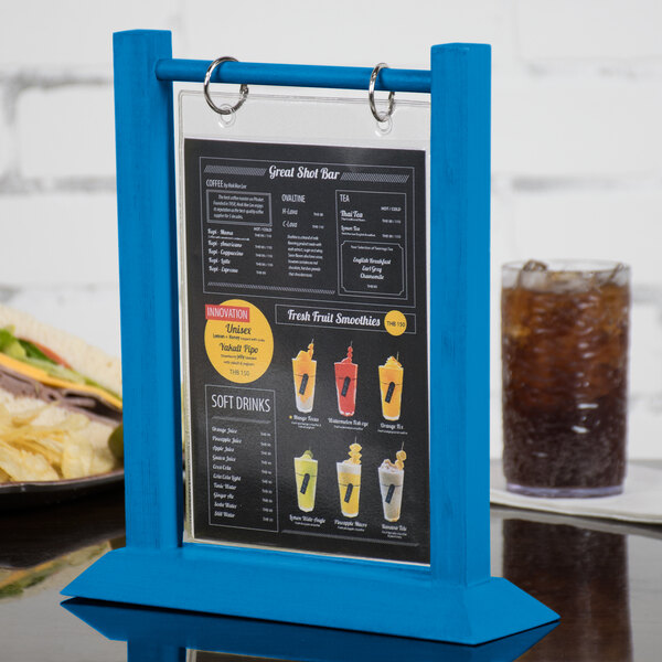 Menu Solutions WFT4S-B 5" x 7" True Blue Wood Flip Top Table Tent - 2/Pack