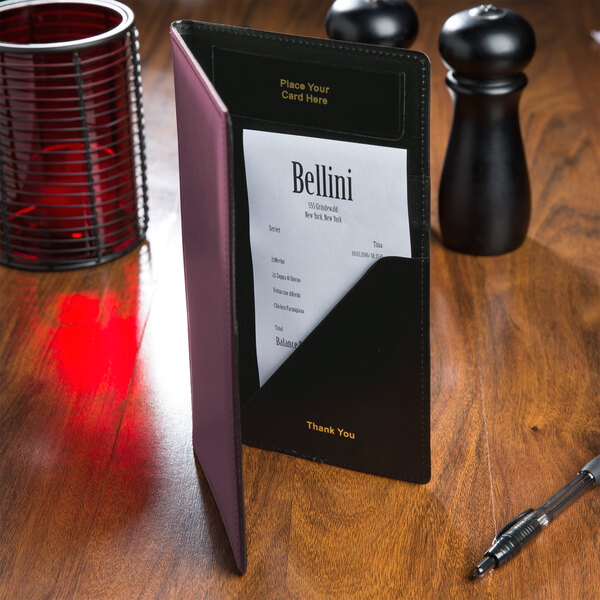 Tablecraft 5" x 9" Burgundy Vinyl Guest Check Presenter / Server Book