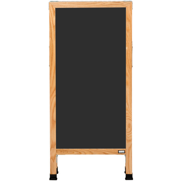 Aarco A-3B 42" x 18" Oak A-Frame Sign Board with Black Write On Chalk Board