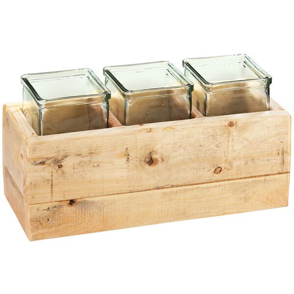 Cal-Mil 3406-6 Vintage 6" Wooden Box Display with 3 Glass Jars